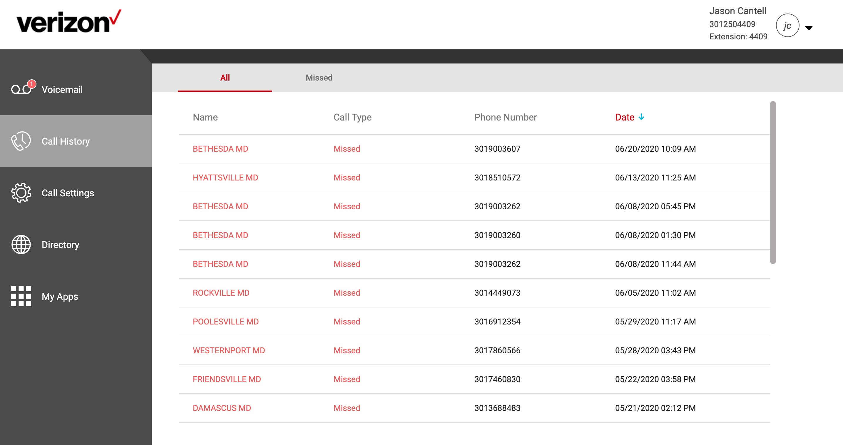 Call History Verizon Business Digital Voice
